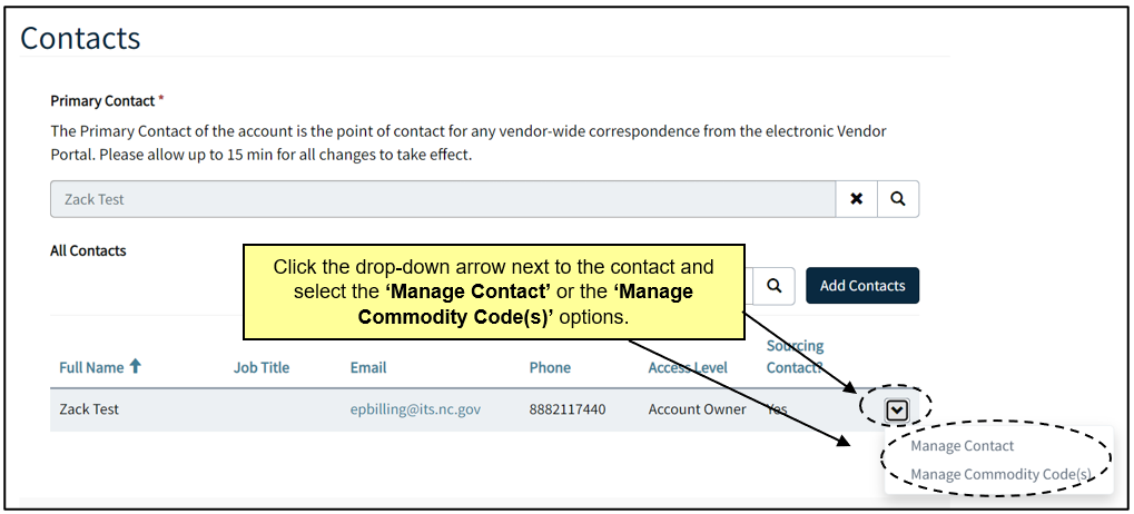Managing eVP Account and Contacts | NC eProcurement